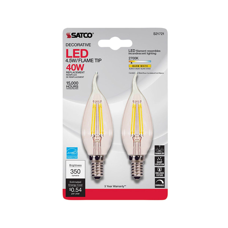 Satco 40W Decorative Flame Tip Led Bulb 2 Pack - Almandoz Hardware Ltd.